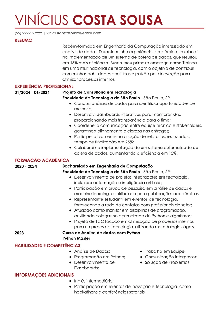 20 Modelos De Curr culo Para Primeiro Emprego Com Dicas 20 Modelos De Curr culo Para Primeiro Emprego Com Dicas